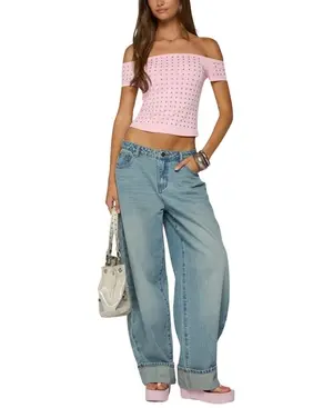 EDIKTED Mack Studded Off Shoulder Top