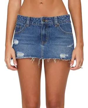 EDIKTED Nylah Distressed Denim Mini Skort - Blue-washed