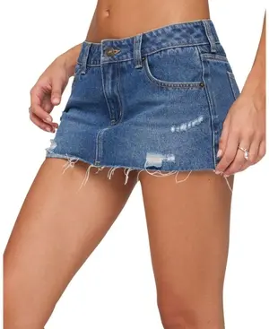 EDIKTED Nylah Distressed Denim Mini Skort