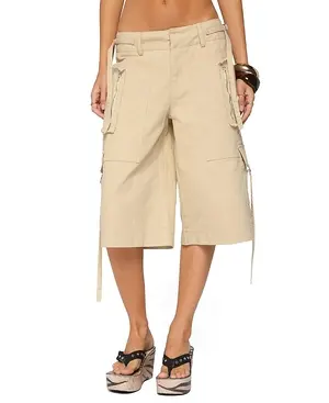 EDIKTED Avelisse Cotton Cargo Bermuda Shorts - Beige
