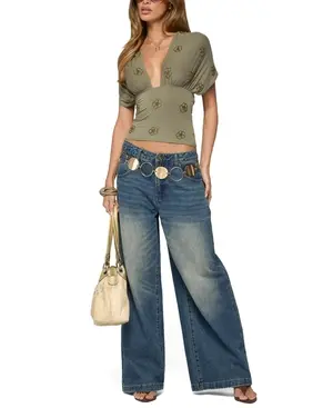EDIKTED Ellora Beaded Flutter Tie Top