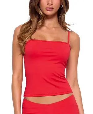 EDIKTED Anika Straight Neck Tank Top - Red