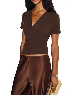 REFORMATION Larah Surplice Neck Knit Top - Mole