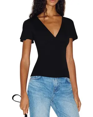 REFORMATION Cosette Knit Flutter Sleeve Top - Black