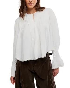 Free People Thousand Pintucks Lace Trim Blouse - Clean Ivory