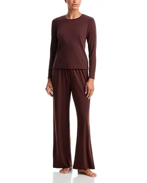 Aqua Pointelle Long Sleeve Lounge Set Exclusive - Brown