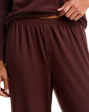 Aqua Pointelle Long Sleeve Lounge Set Exclusive - Brown