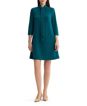 Ming Wang Stretch Deco Crepe Tie Neck Tent Dress - Deep Teal