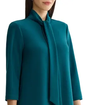 Ming Wang Stretch Deco Crepe Tie Neck Tent Dress - Deep Teal