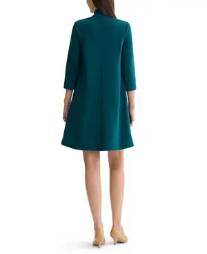Ming Wang Stretch Deco Crepe Tie Neck Tent Dress - Deep Teal