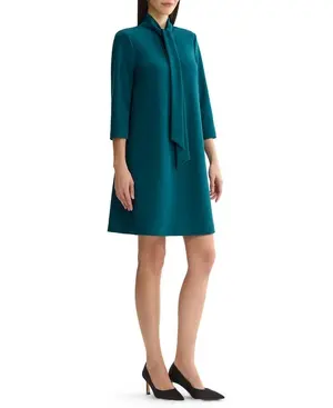 Ming Wang Stretch Deco Crepe Tie Neck Tent Dress - Deep Teal