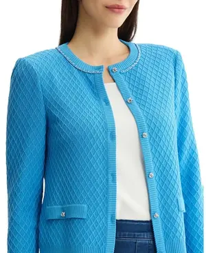 Ming Wang Raised Diamond Ribbed Knit Cardigan