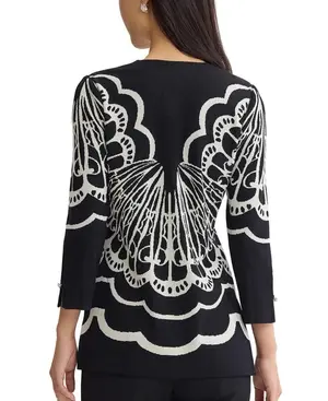 Ming Wang Feminine Soft Jacquard Knit Tunic - Black/ivory