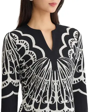 Ming Wang Feminine Soft Jacquard Knit Tunic - Black/ivory