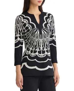 Ming Wang Feminine Soft Jacquard Knit Tunic - Black/ivory