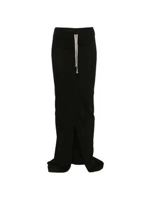 Rick Owens Long Skirt In Soft Edfu Fabric With Drawstring - Black