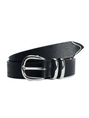 SUNFLOWER Aniline-dyed Calfskin Belt Strap With Metal Trim & Metal Ends - Nero