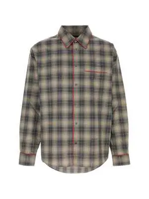 Marni Beige And Light Ombré Check Shirt With Contrasting Piping - Brown