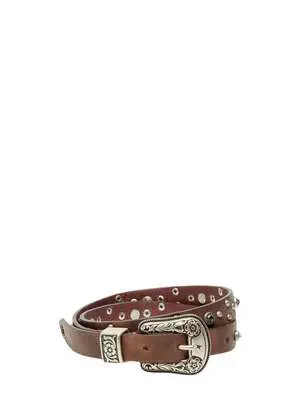 GOLDEN GOOSE Lace Leather Belt With Slim Fit And Metal Logo Details - Brown
