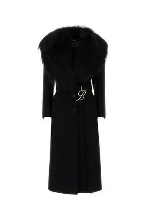 Blumarine Overcoat With Fur-trim Neck Detail - Nero
