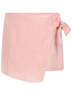 120% Lino Linen Wrap Mini Skirt - Pink