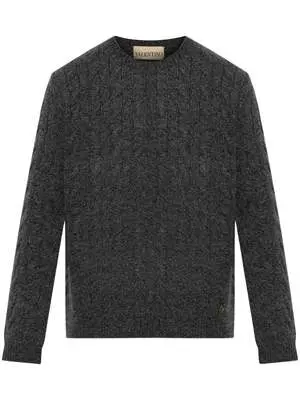 Valentino Garavani Merino Wool Cable Knit Sweater With Regular Fit And Crew Neck