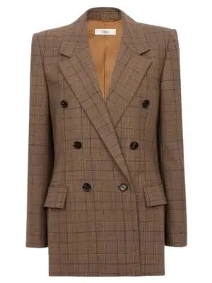 Chloé Double-breasted Check Wool Jacket With Horn Buttons