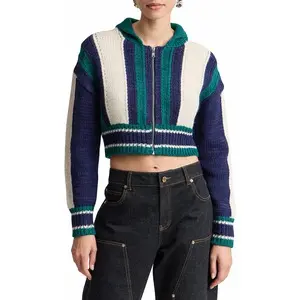 Avec Les Filles Striped Chunky Zip Cardigan