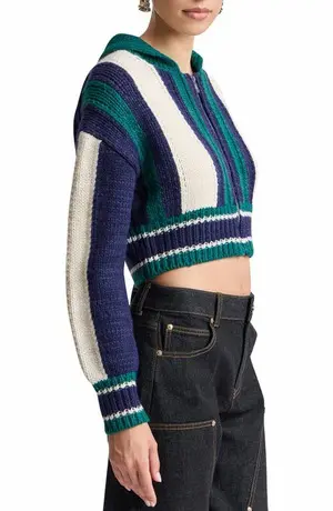 Avec Les Filles Striped Chunky Zip Cardigan