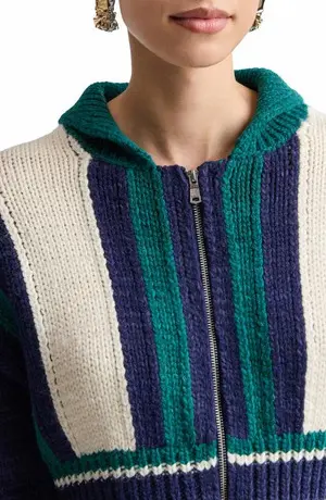 Avec Les Filles Striped Chunky Zip Cardigan