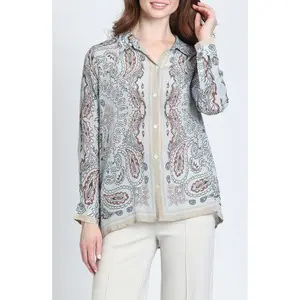 APNY Print Roll-tab Sleeve Shirt - Sky Blue/walnut