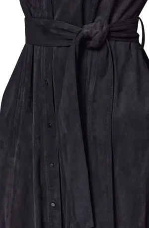 Donna Karan New York Belted Microsuede Snap Front Duster Dress - Black