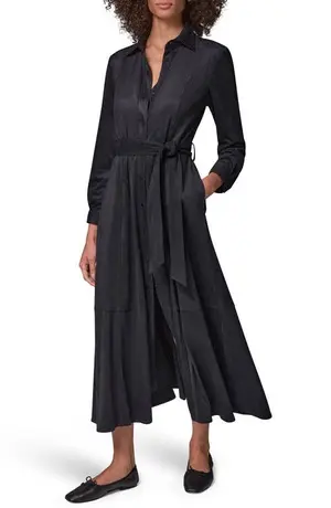 Donna Karan New York Belted Microsuede Snap Front Duster Dress - Black