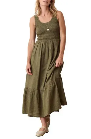 Marine Layer Tessa Smocked Cotton Midi Dress - Olive