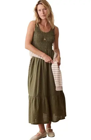 Marine Layer Tessa Smocked Cotton Midi Dress