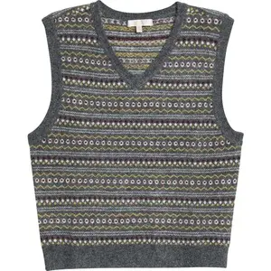 WAYF Nevin Fair Isle Sweater Vest - Grey Stripe