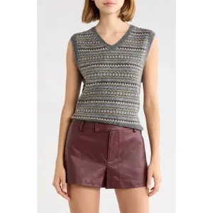 WAYF Nevin Fair Isle Sweater Vest - Grey Stripe