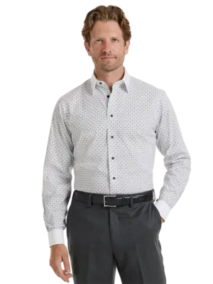 PAUL FREDRICK Cotton Point Collar Pinpoint Slim Button Cuff Long Sleeve Shirt - White/black