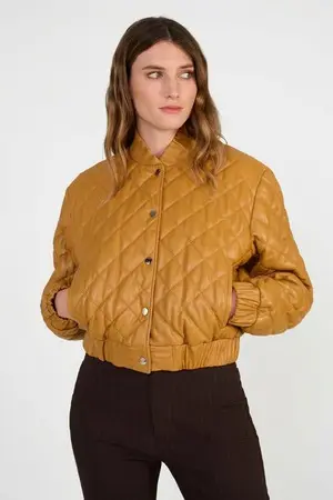 FURNIQ UK Aveline Quilted Leather Jacket - Caramel
