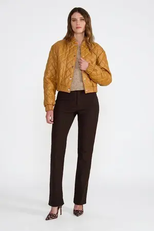 FURNIQ UK Aveline Quilted Leather Jacket - Caramel