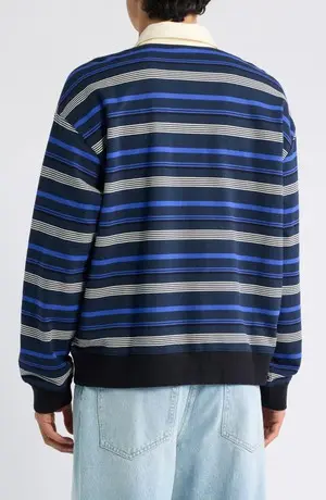 Nn07 David Striped Organic Cotton Long Sleeve Rugby Shirt - Navy Stripe