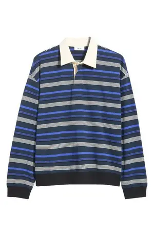 Nn07 David Striped Organic Cotton Long Sleeve Rugby Shirt - Navy Stripe
