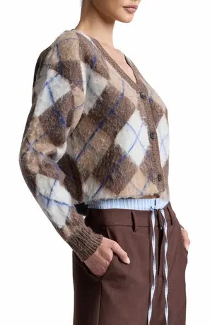 Avec Les Filles Argyle Jacquard Cardigan