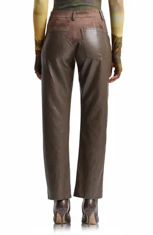 Avec Les Filles High Waist Yoke Slim Faux Leather Pants