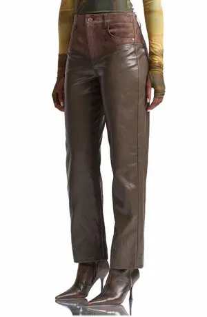 Avec Les Filles High Waist Yoke Slim Faux Leather Pants