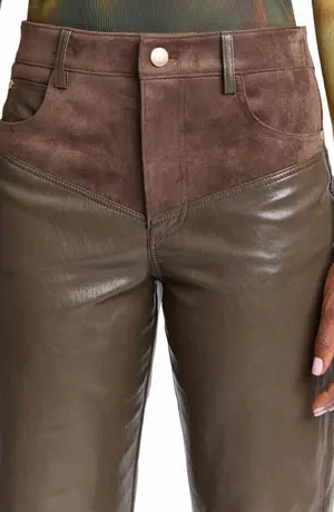 Avec Les Filles High Waist Yoke Slim Faux Leather Pants