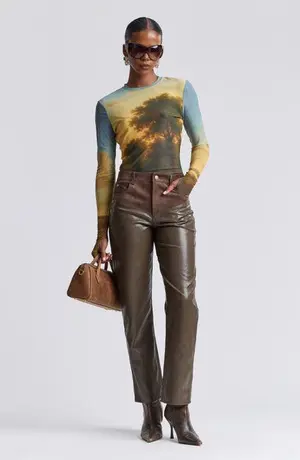 Avec Les Filles High Waist Yoke Slim Faux Leather Pants