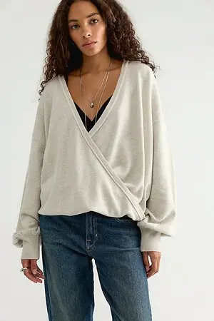 Free People Nessa V-neck Pullover - Heather Grey