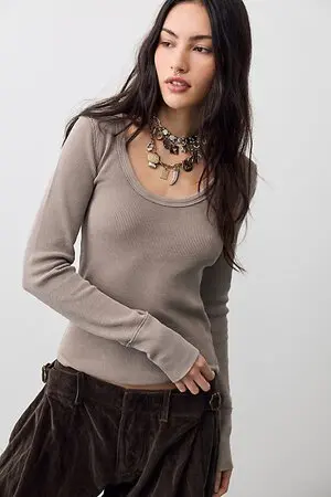 Free People We The Free Easy Does It Scoop-neck Top - Fossil Dune