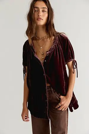Free People Farley Velvet Tunic - Chocolate